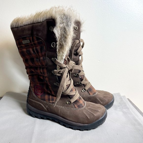 Timberland | Shoes | Timberland Womens Dark Brown Plaid Mount Holly Mid ...